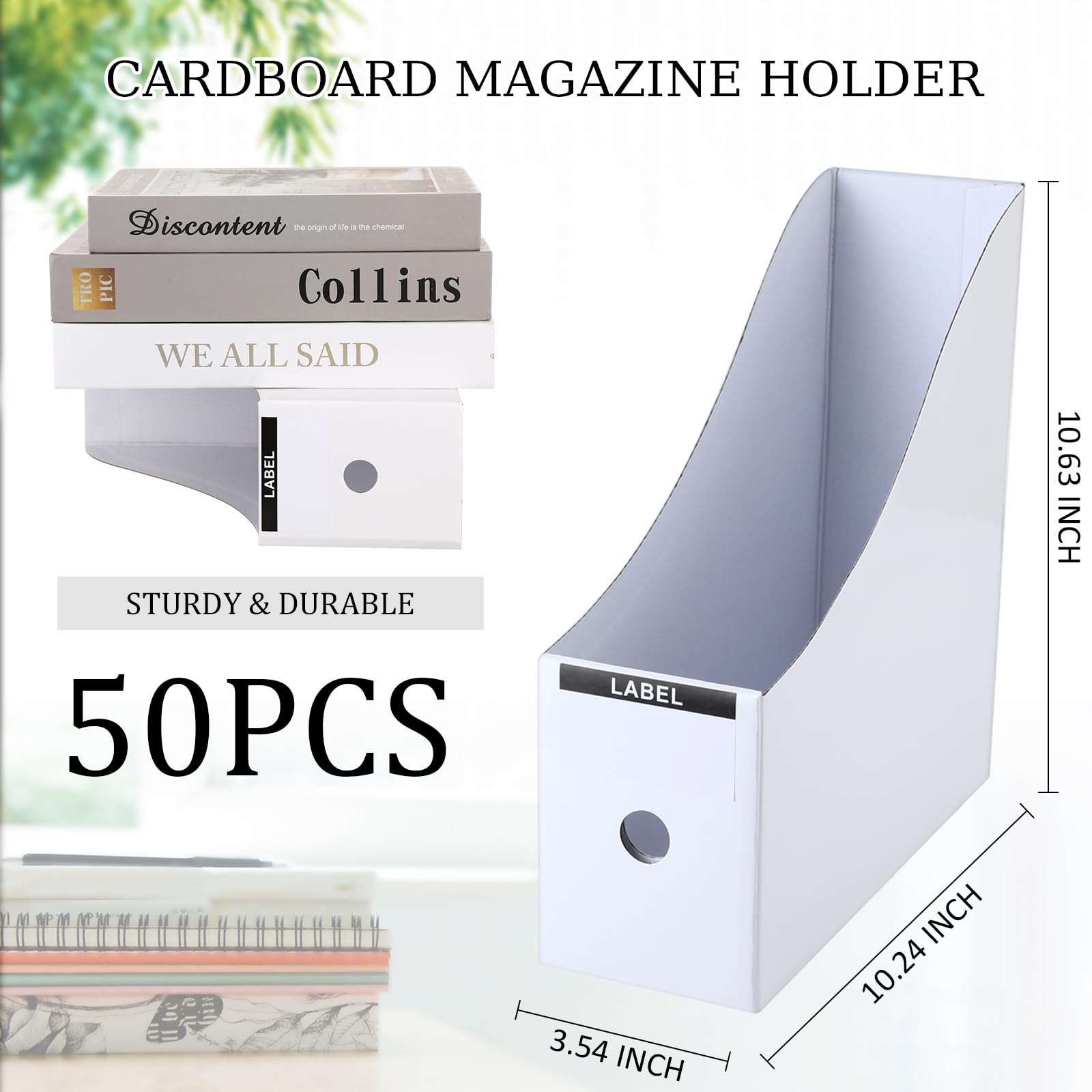 50 Pcs Cardboard Magazine Holder Magazine File Holder Magazine Storage Box Document Magazine File Organizer with 50 Pcs Labels for School Office Home Supplies (White)
