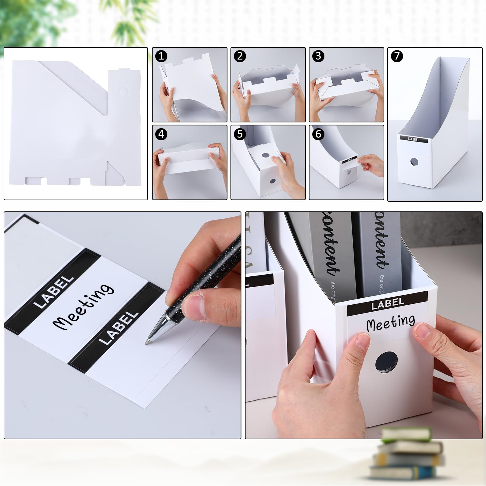 50 Pcs Cardboard Magazine Holder Magazine File Holder Magazine Storage Box Document Magazine File Organizer with 50 Pcs Labels for School Office Home Supplies (White)