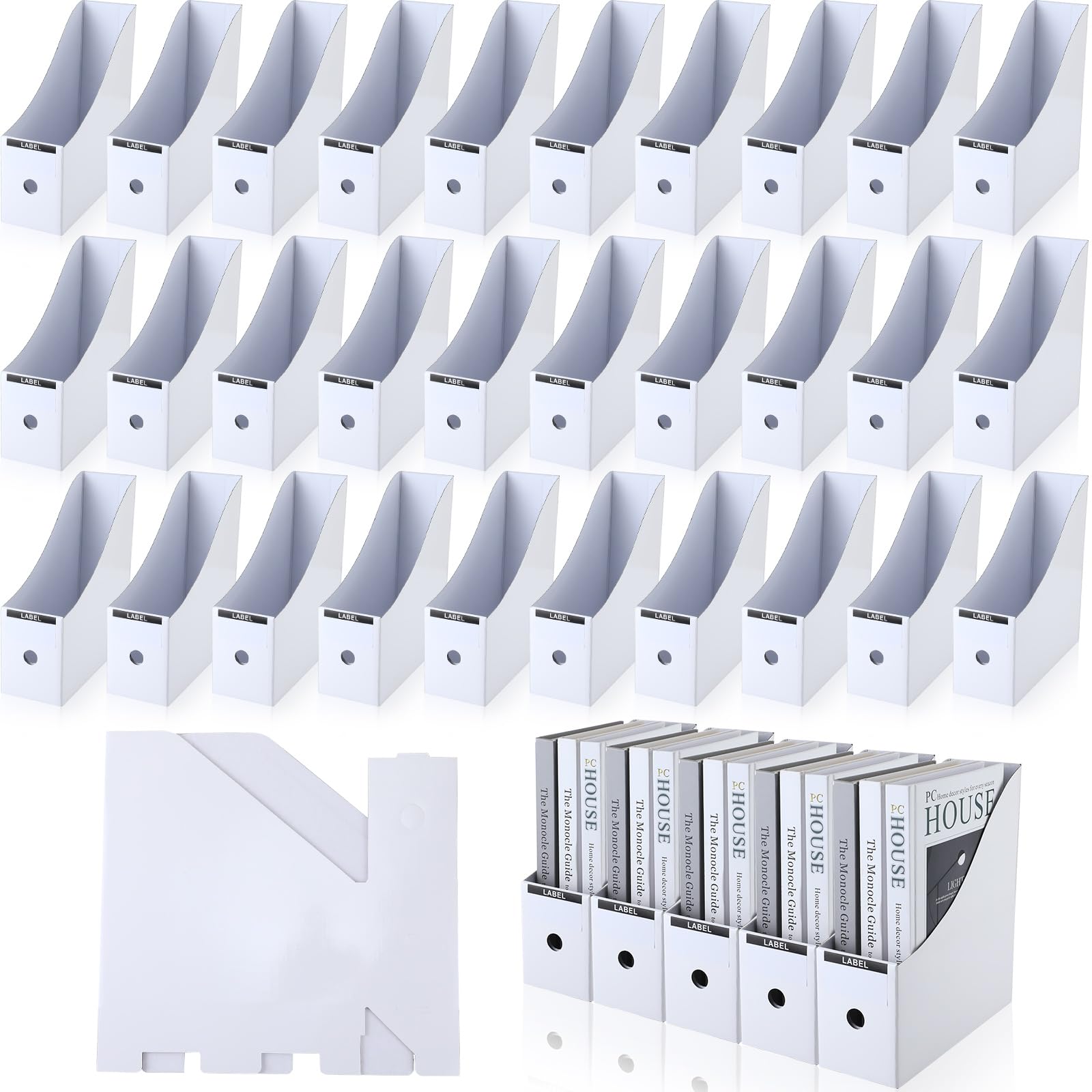 50 Pcs Cardboard Magazine Holder Magazine File Holder Magazine Storage Box Document Magazine File Organizer with 50 Pcs Labels for School Office Home Supplies (White)