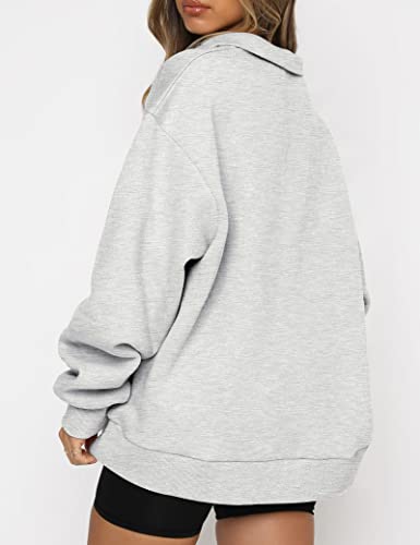 AUTOMET Womens Half Zip Oversized Sweatshirts Quarter Pullover Hoodies Long Sleeve Sweaters Fall Outfits Winter Clothes Grey S