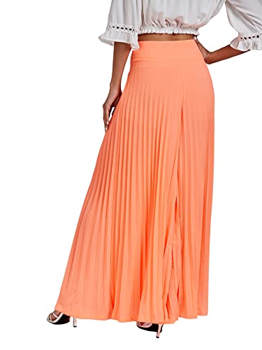 LYANER Women's Elastic High Waisted Wide Leg Palazzo Pants Loose and Casual Pleated Trousers Orange X-Large