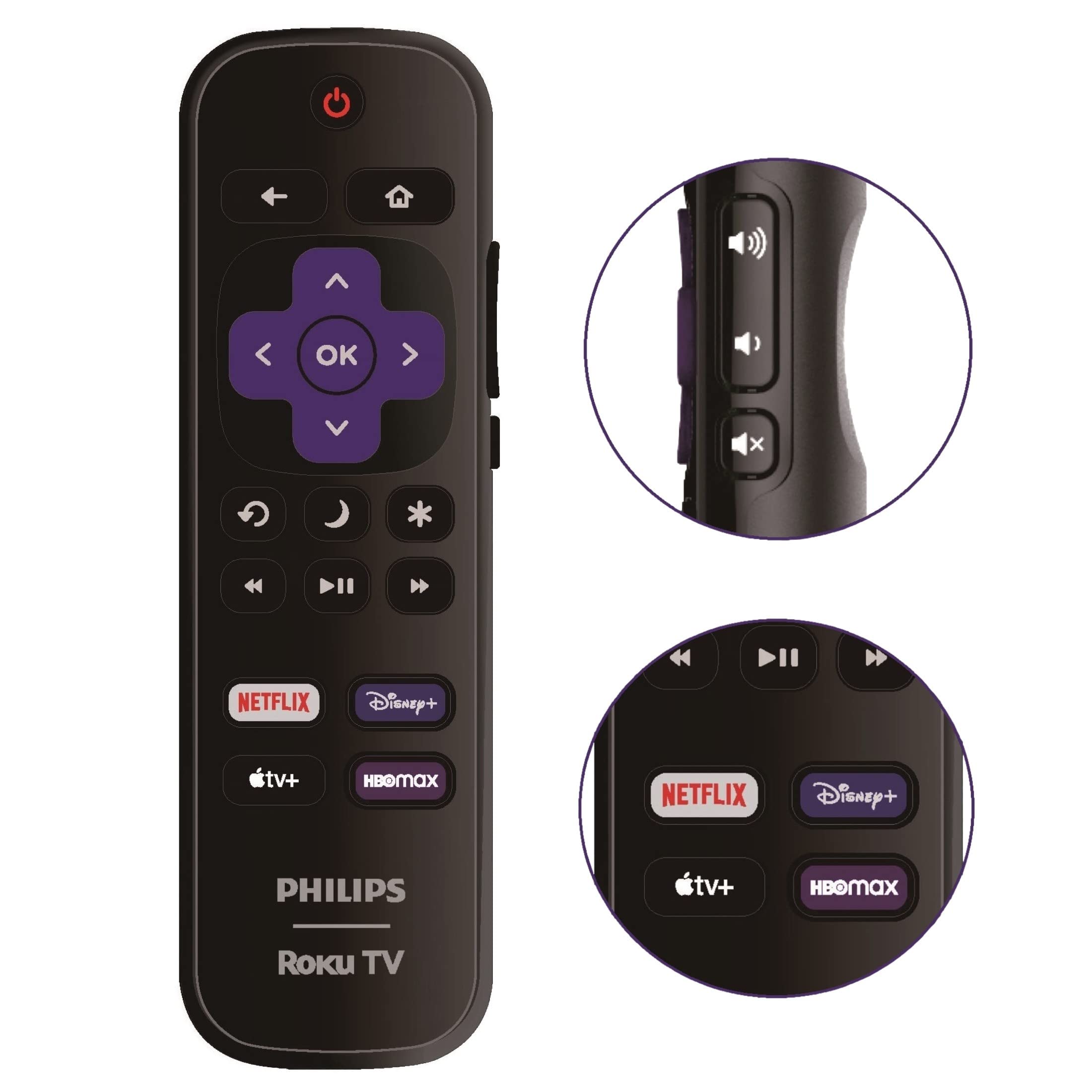 2 Pack - OEM Replacement Remote Control for All Philips Roku Smart TVs【Only Works with Philips Roku TV, Not for Roku Stick and Roku Box】 (Netflix/Disney Plus/Apple TV+ / HBO Max)