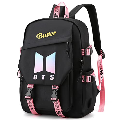 PMguangyin BTS Butter backpack jin jimin suga jungkook V suga bookbag for Girls, Black