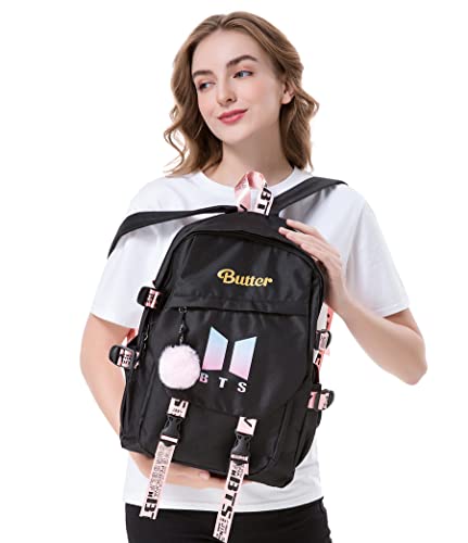 PMguangyin BTS Butter backpack jin jimin suga jungkook V suga bookbag for Girls, Black