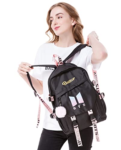 PMguangyin BTS Butter backpack jin jimin suga jungkook V suga bookbag for Girls, Black
