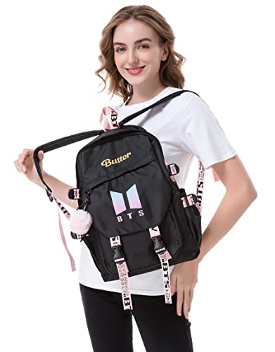 PMguangyin BTS Butter backpack jin jimin suga jungkook V suga bookbag for Girls, Black