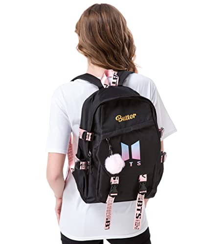PMguangyin BTS Butter backpack jin jimin suga jungkook V suga bookbag for Girls, Black