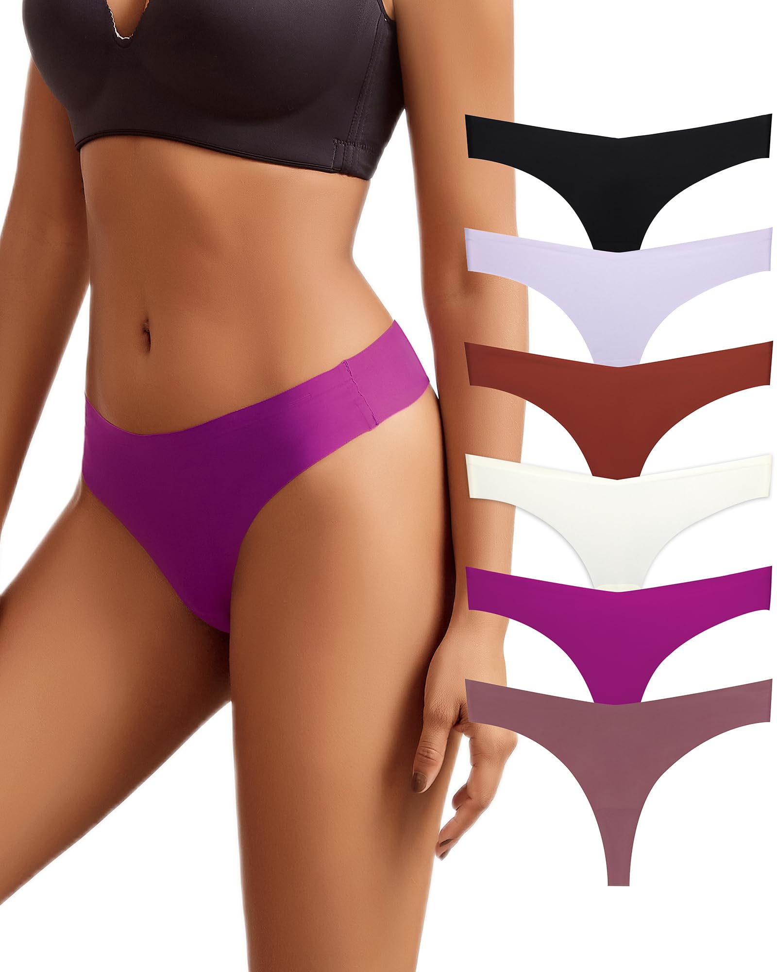 PEASLIM Seamless Thongs Underwear for Women No Show Thongs for Women Sexy Panties Womens Thong Underwear 6 Pack (S-XL) Multicolor