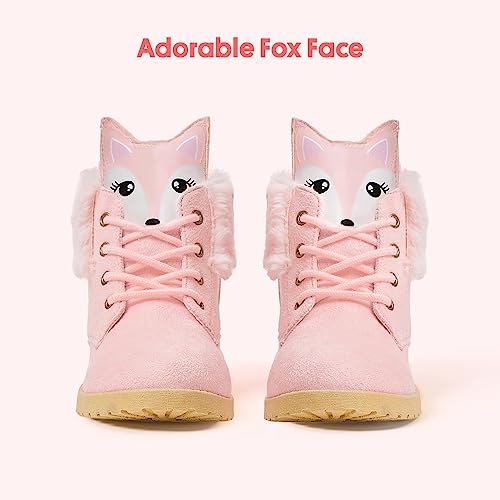 FabKids Girls Deer Cute Ankle Boots Fuzzy Non-Slip Chelsea Short Boots for Little Kid Pink Size 3