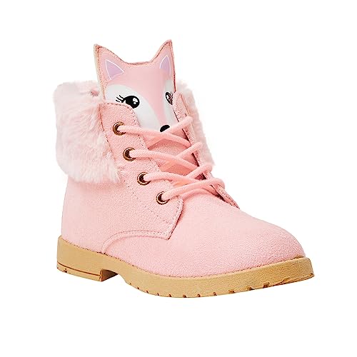 FabKids Girls Deer Cute Ankle Boots Fuzzy Non-Slip Chelsea Short Boots for Little Kid Pink Size 3
