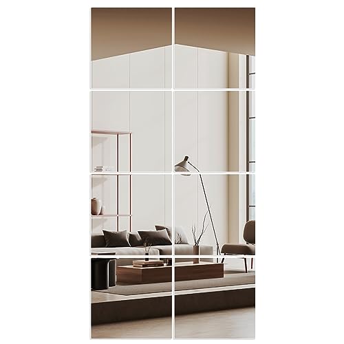 QIYUFOTO Full Length Wall Mirror Tiles, Wall Mounted Glass Mirror for Modern Wall Decor, Square Large Wall Mirror for Home Gym, Bedroom, Bathroom(12"x 12"-8PCS)