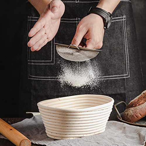 Kakalote Bread Proofing Baske,10inch Oval Rattan Pastry Dough Sourdough Proofing Blooming Proving Basket,with Liner Cloth,Food Storage Basket Baking Tools,for Professional Home Bread Baking(Beige)