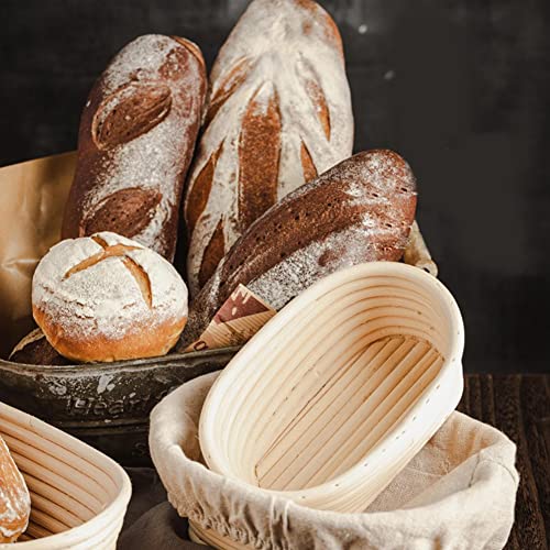 Kakalote Bread Proofing Baske,10inch Oval Rattan Pastry Dough Sourdough Proofing Blooming Proving Basket,with Liner Cloth,Food Storage Basket Baking Tools,for Professional Home Bread Baking(Beige)