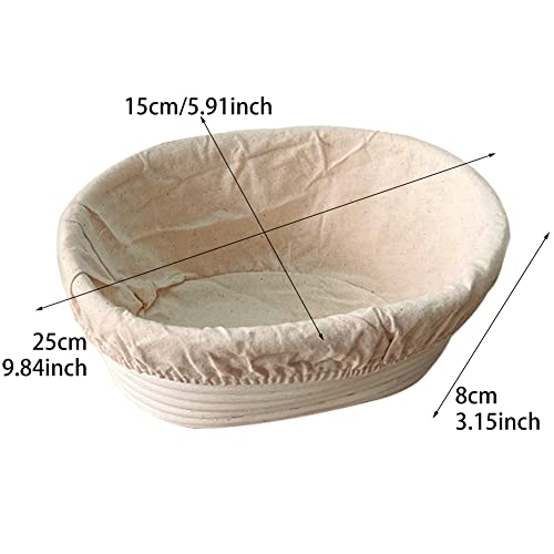 Kakalote Bread Proofing Baske,10inch Oval Rattan Pastry Dough Sourdough Proofing Blooming Proving Basket,with Liner Cloth,Food Storage Basket Baking Tools,for Professional Home Bread Baking(Beige)