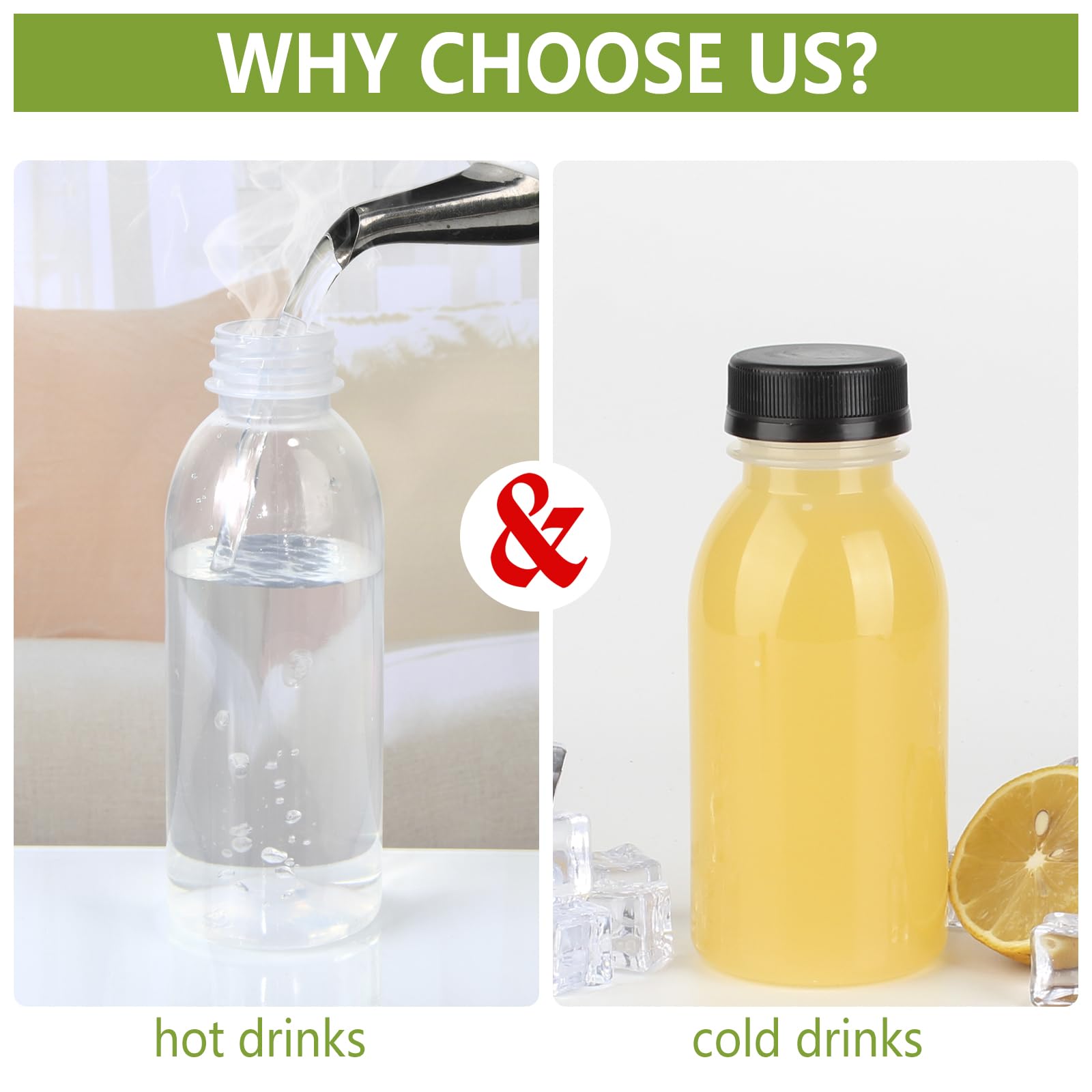 zmybcpack 12 Pack 8oz PP Heat-Resistant Plastic Juice Bottles With Caps-Plastic Smoothie Bottles-Reusable Bulk Beverage Containers with Lids For Juice, Beverage(Dishwasher Safe)