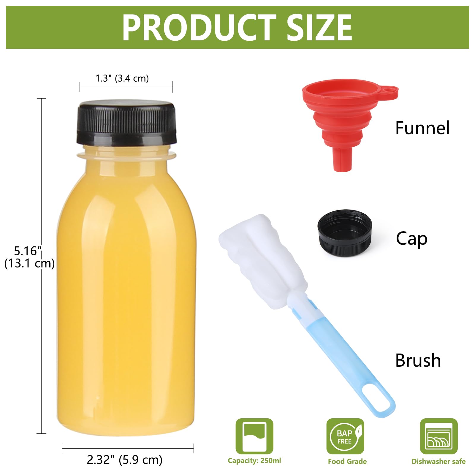 zmybcpack 12 Pack 8oz PP Heat-Resistant Plastic Juice Bottles With Caps-Plastic Smoothie Bottles-Reusable Bulk Beverage Containers with Lids For Juice, Beverage(Dishwasher Safe)