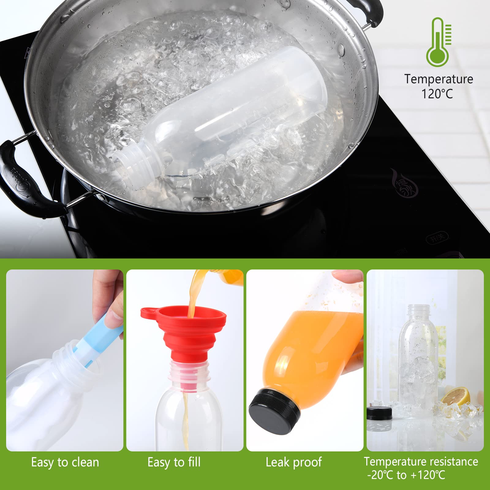zmybcpack 12 Pack 8oz PP Heat-Resistant Plastic Juice Bottles With Caps-Plastic Smoothie Bottles-Reusable Bulk Beverage Containers with Lids For Juice, Beverage(Dishwasher Safe)