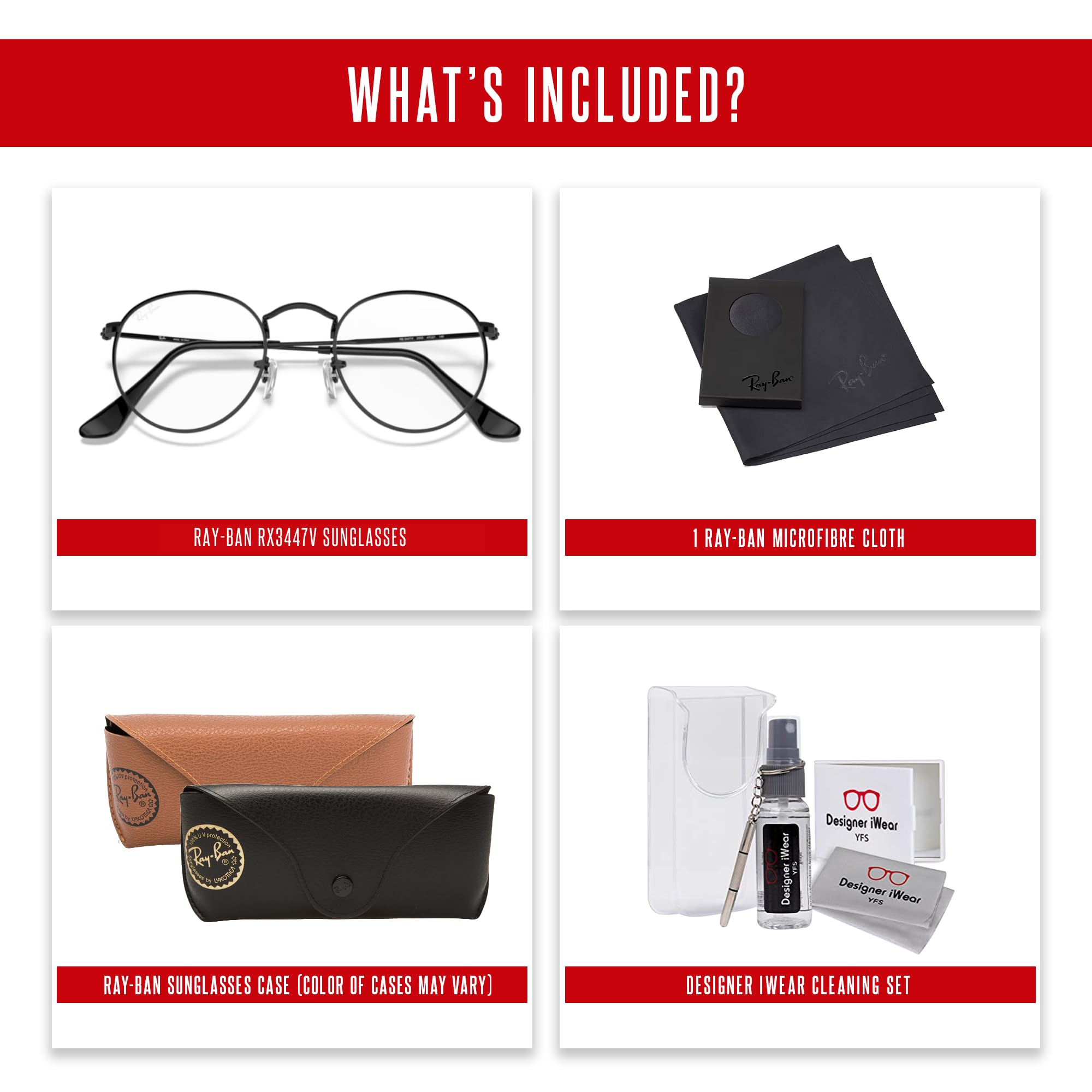 Ray-Ban RX3447V 2503 50MM Matte Black Round Eyeglasses for Men for Women + BUNDLE With Designer iWear Eyewear Kit