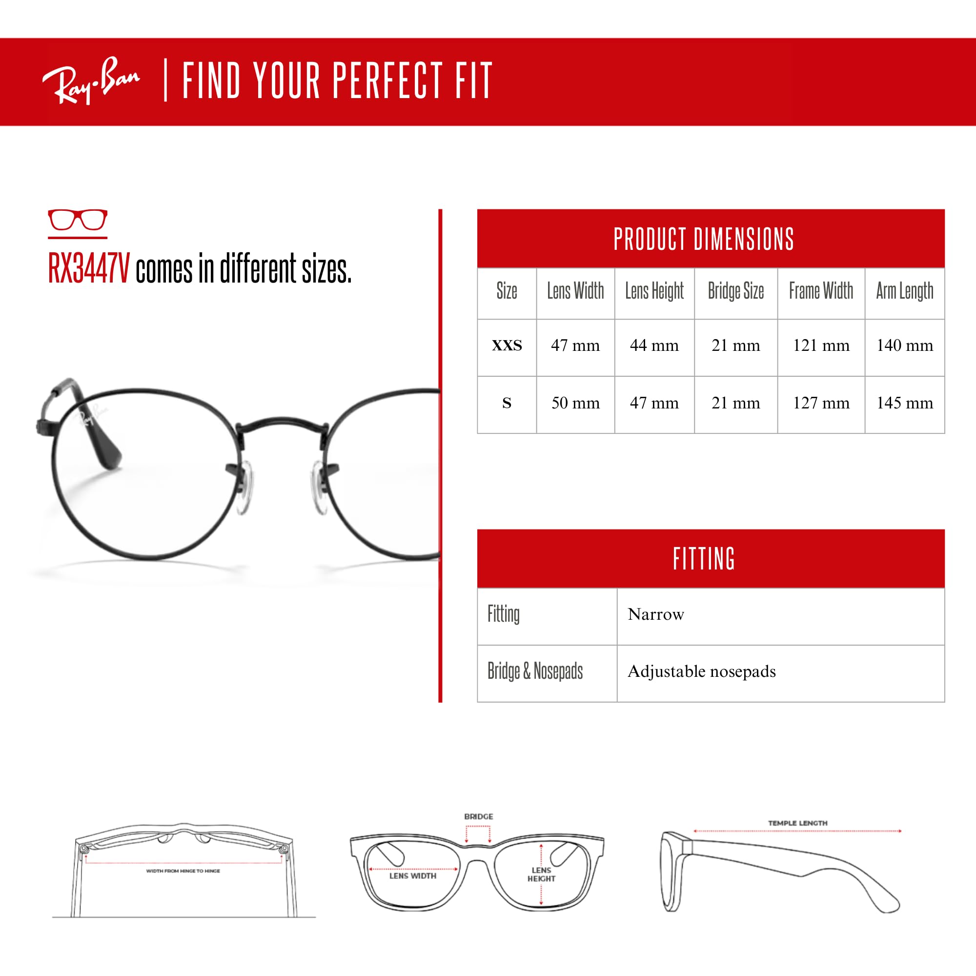 Ray-Ban RX3447V 2503 50MM Matte Black Round Eyeglasses for Men for Women + BUNDLE With Designer iWear Eyewear Kit