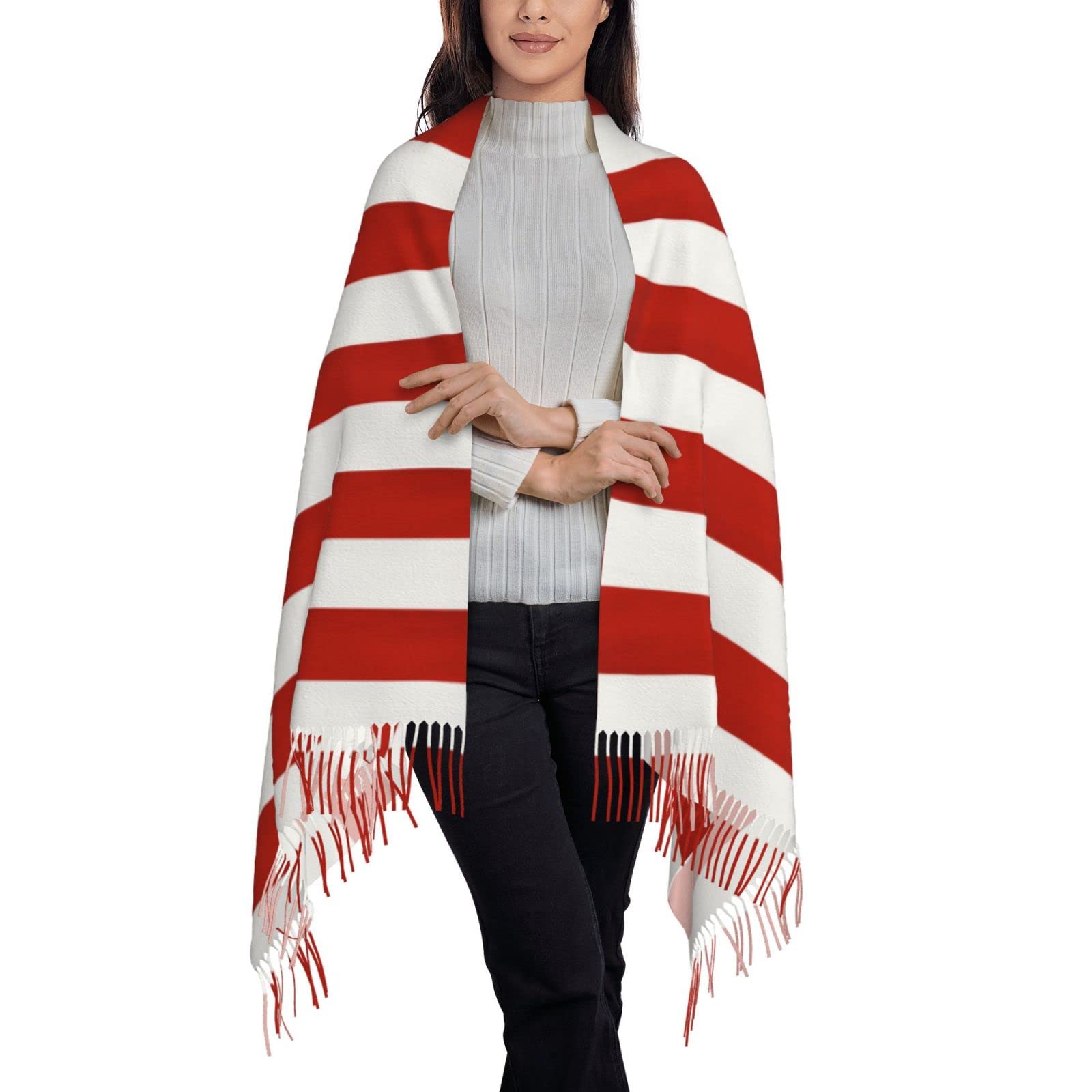 MIGAIUOI Women's Scarf Wraps White and Red Cashmere Feel Scarves With Tassel for Ladies Cold Weather Scarfs Gift