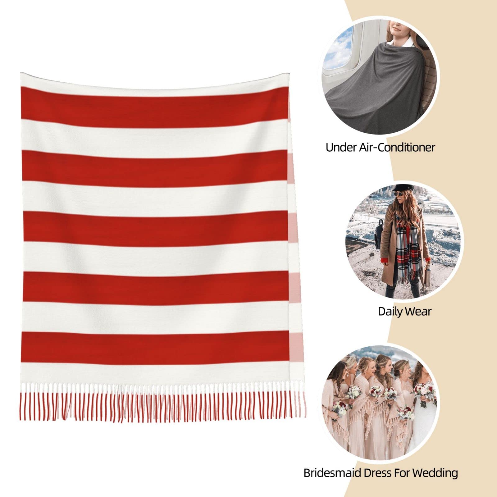 MIGAIUOI Women's Scarf Wraps White and Red Cashmere Feel Scarves With Tassel for Ladies Cold Weather Scarfs Gift