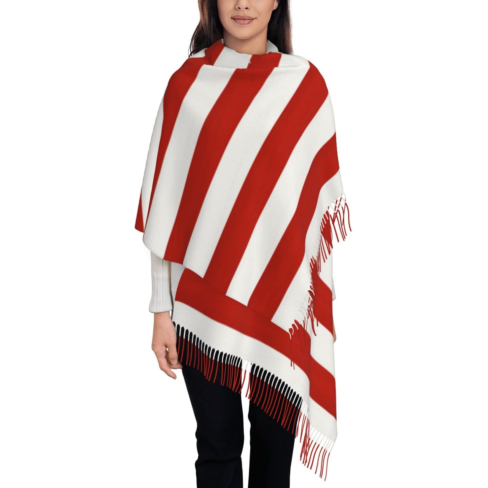MIGAIUOI Women's Scarf Wraps White and Red Cashmere Feel Scarves With Tassel for Ladies Cold Weather Scarfs Gift