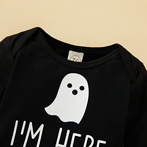 Sinhoon Baby Boys Girls Halloween Outfits Funny Letter Romper+Ghost Pumpkin Legging Pants Halloween Clothes(Black,Newborn