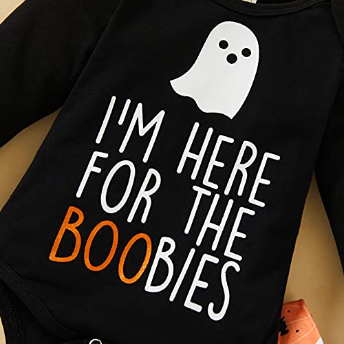 Sinhoon Baby Boys Girls Halloween Outfits Funny Letter Romper+Ghost Pumpkin Legging Pants Halloween Clothes(Black,Newborn