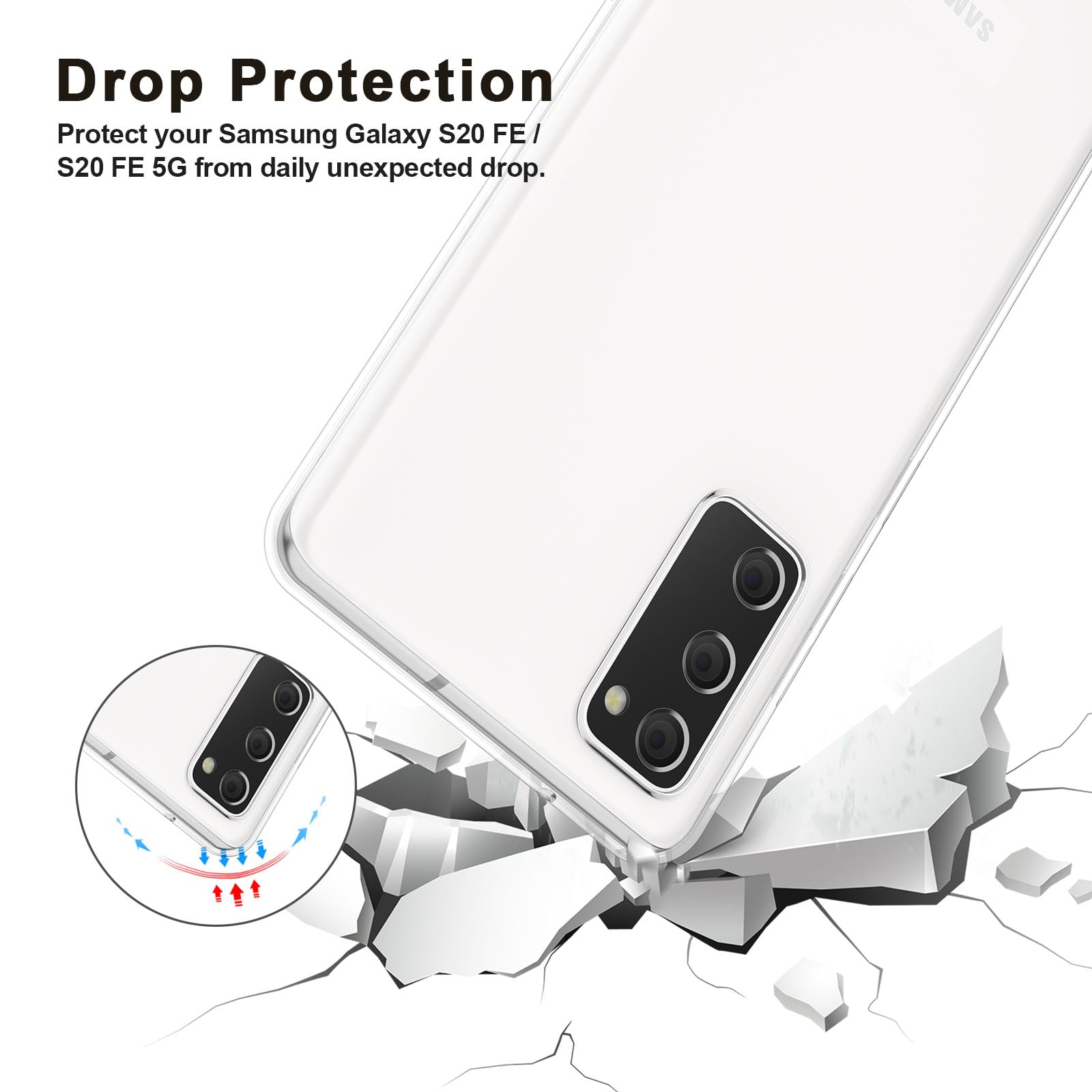 Amzpas 2 Pack for Samsung Galaxy S20 FE Case, [Anti-Yellowing] Transparent Shockproof Protective Bumpers Phone Cases for Samsung Galaxy S20 FE, S20 FE 5G 6.5 Inch (Clear/Clear)