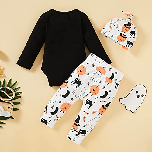 Sinhoon Baby Boys Girls Halloween Outfits Funny Letter Romper+Ghost Pumpkin Legging Pants Halloween Clothes(Black,Newborn