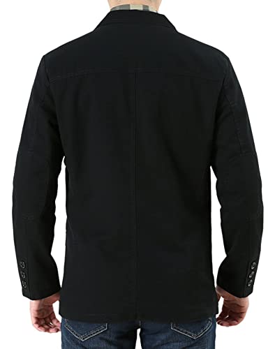 Idopy Men`s Vintage Casual Washed Cotton 3 Buttons Twill Suit Jacket Sport Coat Blazer Black L