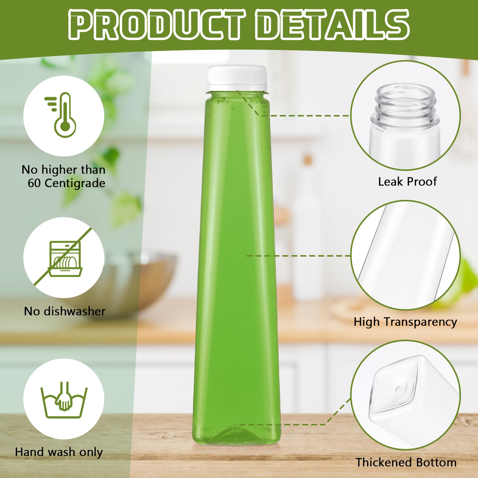 Tanlade 200 Pcs 16 oz Plastic Juice Bottles Bulk with Tamper Evident Lids Empty PET Reusable Beverage Container Clear Disposable Back to School Drink Water Bottles for Smoothie Tea Milk (White Lid)