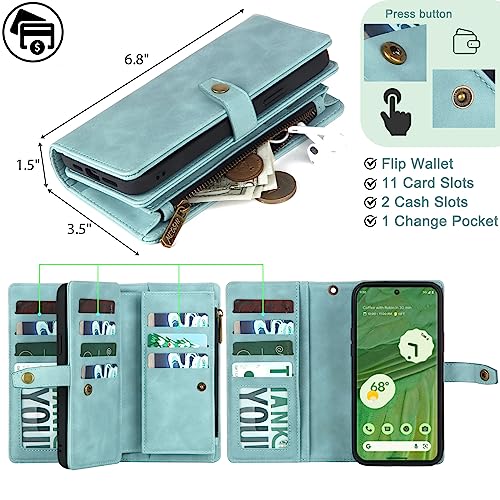 TwoHead for Google Pixel 7 Pro Wallet Case with Card Holder & Detachable Magnetic Phone Case,PU Leather Shockproof Protective Case with Wrist Strap(Blue)
