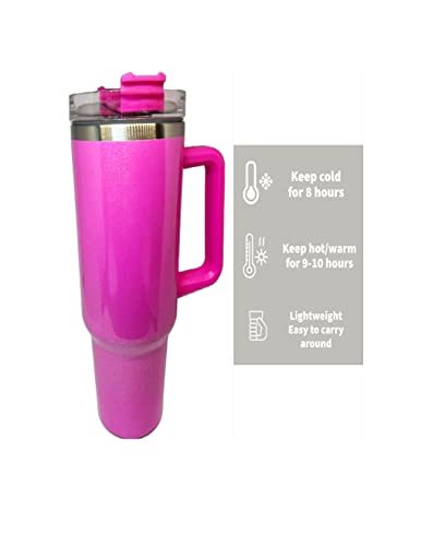 DTBlue 40 oz Tumbler with Handle and Straw With Lid Stainless Steel Double-Walled, Leak Proof Lid Inslated Cupoffee Cup (Shimmer Glitter-Pink)