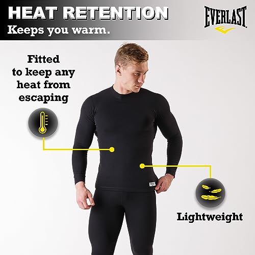 Everlast Mens Thermal Underwear Set - Warm Mens Thermal Shirt & Long Johns - Cold Weather Undershirt/Inner Pants - Insulated Winter Pajama, Black, Medium