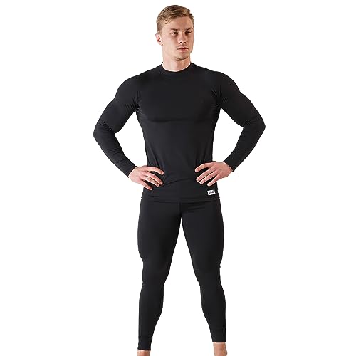 Everlast Mens Thermal Underwear Set - Warm Mens Thermal Shirt & Long Johns - Cold Weather Undershirt/Inner Pants - Insulated Winter Pajama, Black, Medium