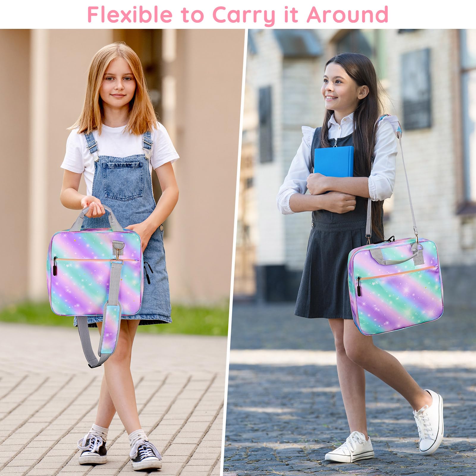 Zipper Binder with Shoulder Strap, 2 Inch 3 Ring Organizer for Middle School, Case it Multiple Pockets, Handle Included, 500 Sheet Capacity