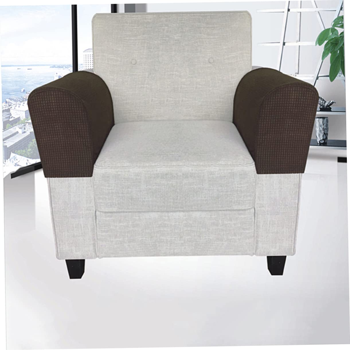 VOSAREA Sofa Protector 2pcs Sofa Armrest Covers Stretchy Sofa Side Towels Protective Covers Anti-Slip Home Office Grey