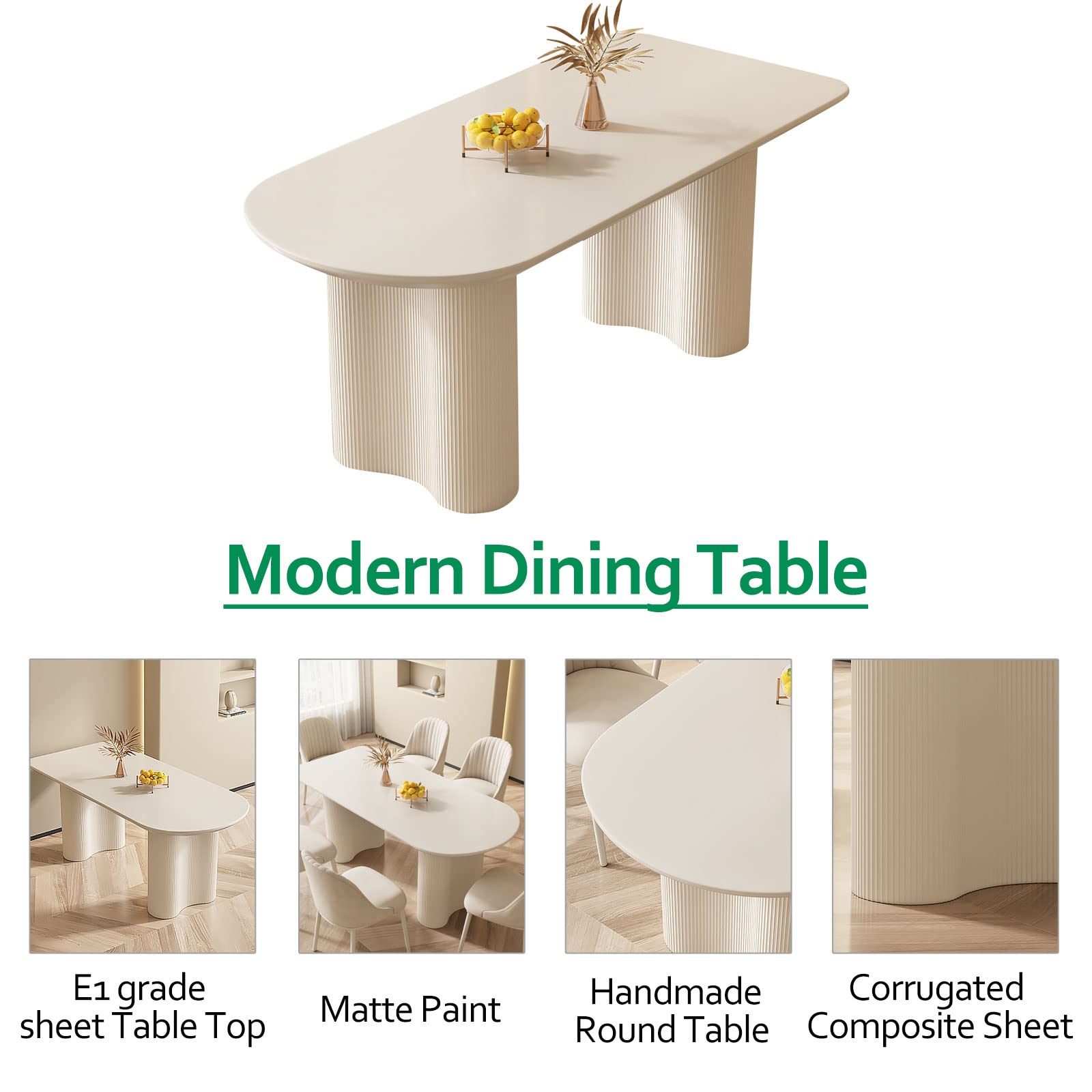 GraceNook White Dining Table Set for 4, 54.5" Oval Kitchen Dining Table and Chairs Set of 4, 4C Baking Paint Technology, Modern Dining Tables with 4 Chairs for Dining Room, Kitchen, Indoor Funiture