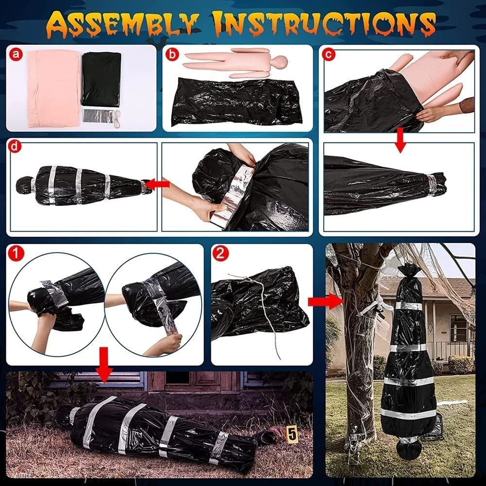 Nchampionba Halloween Decorations Dead Victim Props - Scary Fake Corpse in Bag Hallowmas Outdoor Prop Creepy Haunted House Decor (Requires Assembly), Black