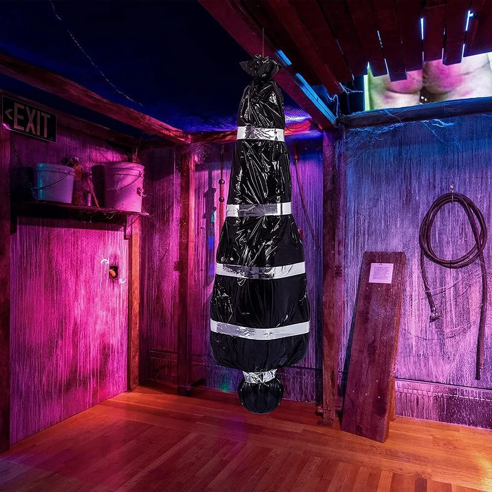 Nchampionba Halloween Decorations Dead Victim Props - Scary Fake Corpse in Bag Hallowmas Outdoor Prop Creepy Haunted House Decor (Requires Assembly), Black