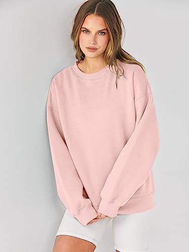Caracilia Women's Crewneck Sweatshirts Oversized Fleece Hoodies Tops Casual Loose Pullover Sweaters 2024 Fall Clothes Pink Small