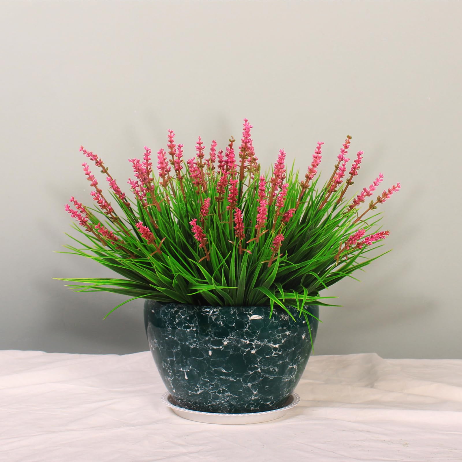 alyptus 12 Bundles Artificial Plants Outdoor Fake Monkey Grass with Flowers for Pot Garden Verandah Decor (Pink Flowers)