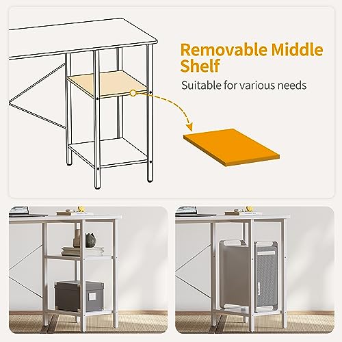 CubiCubi L Shaped Desk, 58.3 inch Computer Corner Desk with 2 Storage Shelves, Home Office Desk with Monitor Stand, White