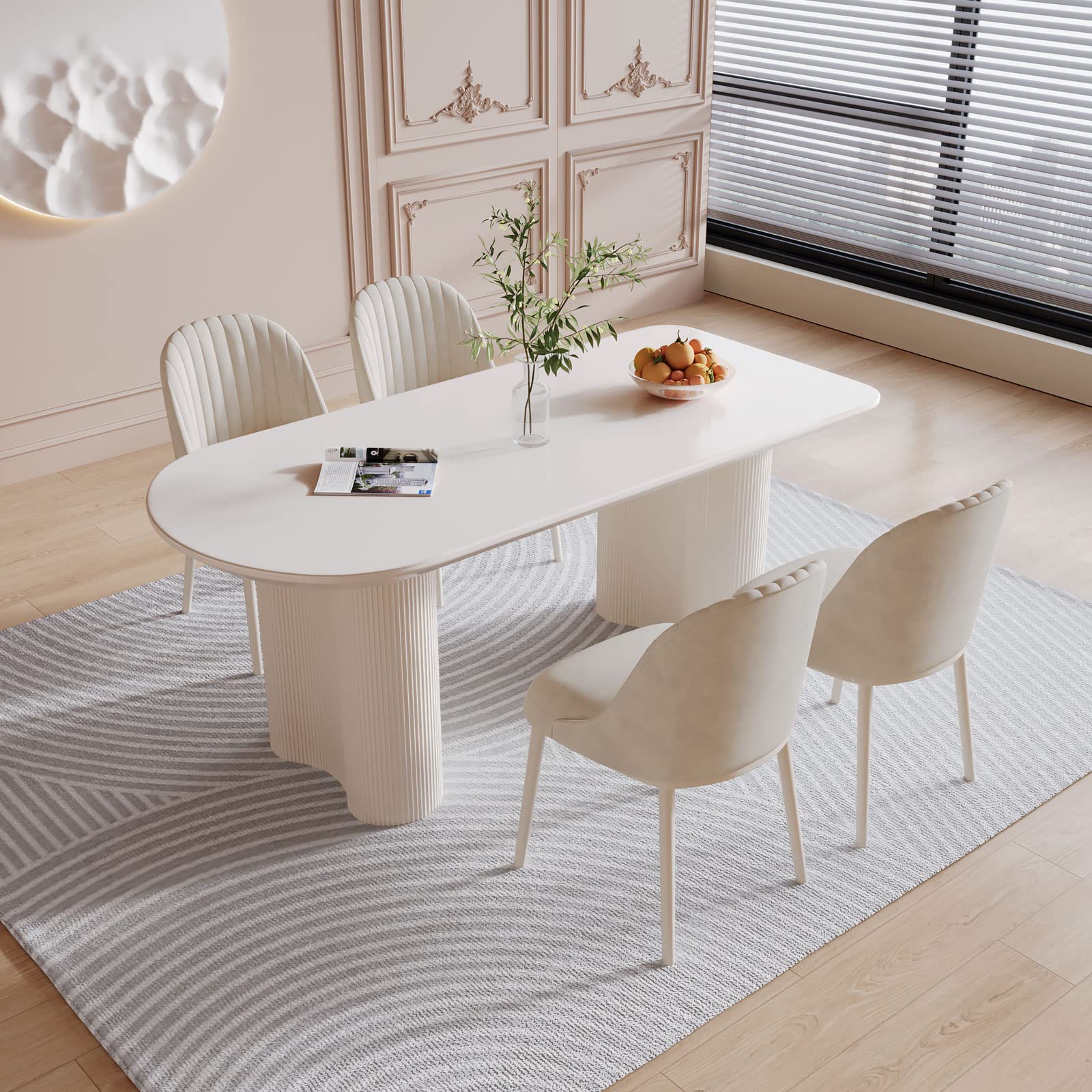 GraceNook White Dining Table Set for 4, 54.5" Oval Kitchen Dining Table and Chairs Set of 4, 4C Baking Paint Technology, Modern Dining Tables with 4 Chairs for Dining Room, Kitchen, Indoor Funiture