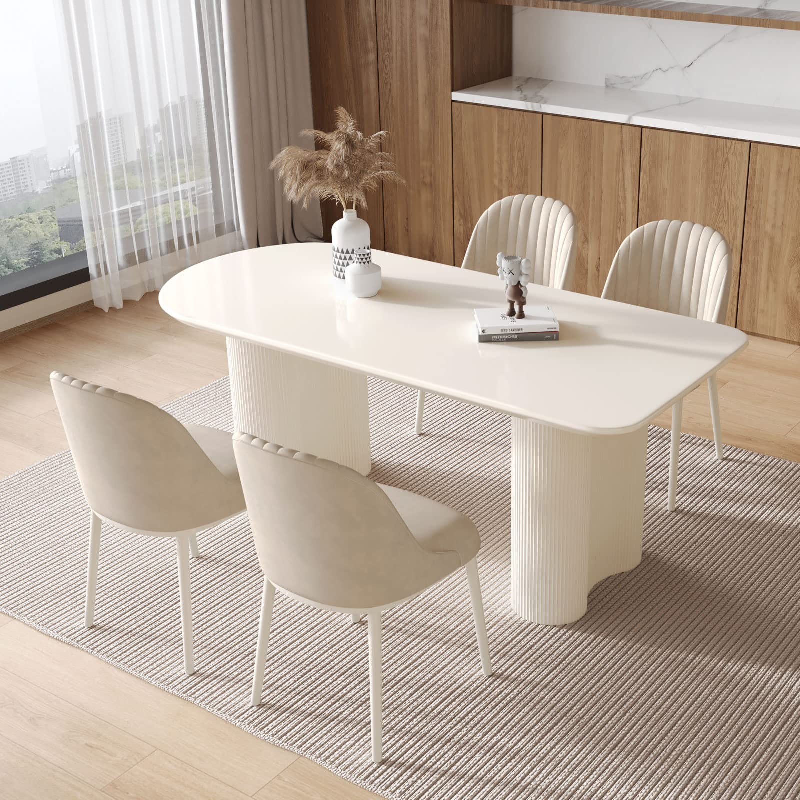 GraceNook White Dining Table Set for 4, 54.5" Oval Kitchen Dining Table and Chairs Set of 4, 4C Baking Paint Technology, Modern Dining Tables with 4 Chairs for Dining Room, Kitchen, Indoor Funiture