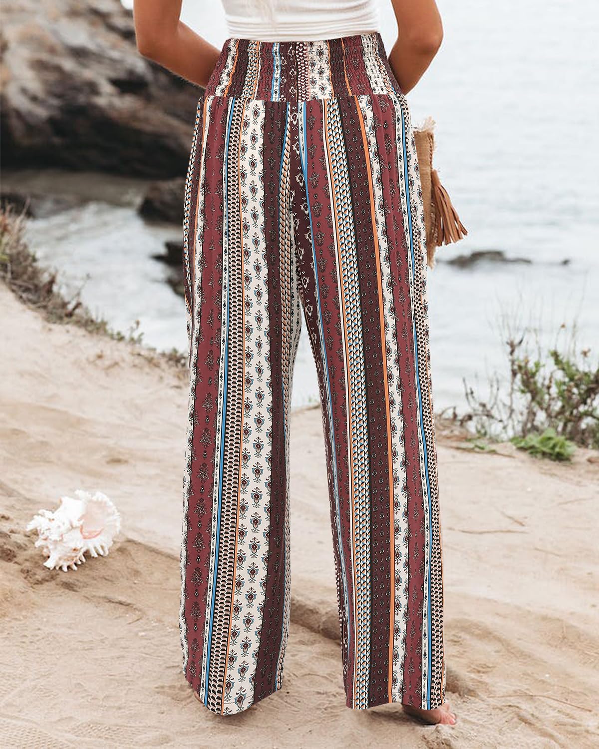 Angerella High Waisted Palazzo Pant for Women Comfy Soft Wide Leg Flowy Pants for Women BrownStripe S