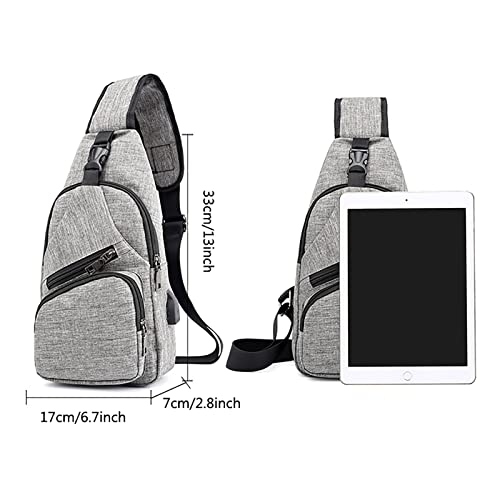 ULemeili Sling Backpack with USB Charging Port, Men Women Chest Crossbody Shoulder Bag Biking Hiking Cycling (Grey, One Size)