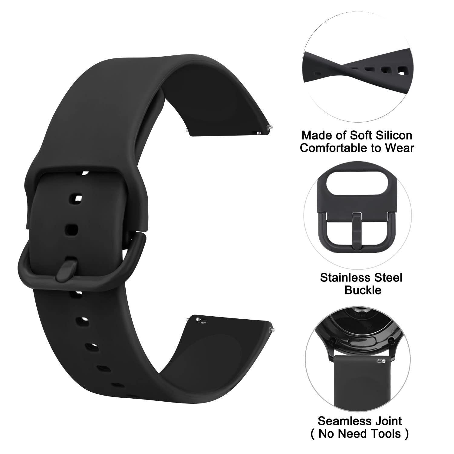 Meliya 4 Pack Watch Bands, 20mm 22mm Quick Release Soft Silicone Replacement Watch Strap for Women Men (22mm, Black+White+Grey+Navy Blue)