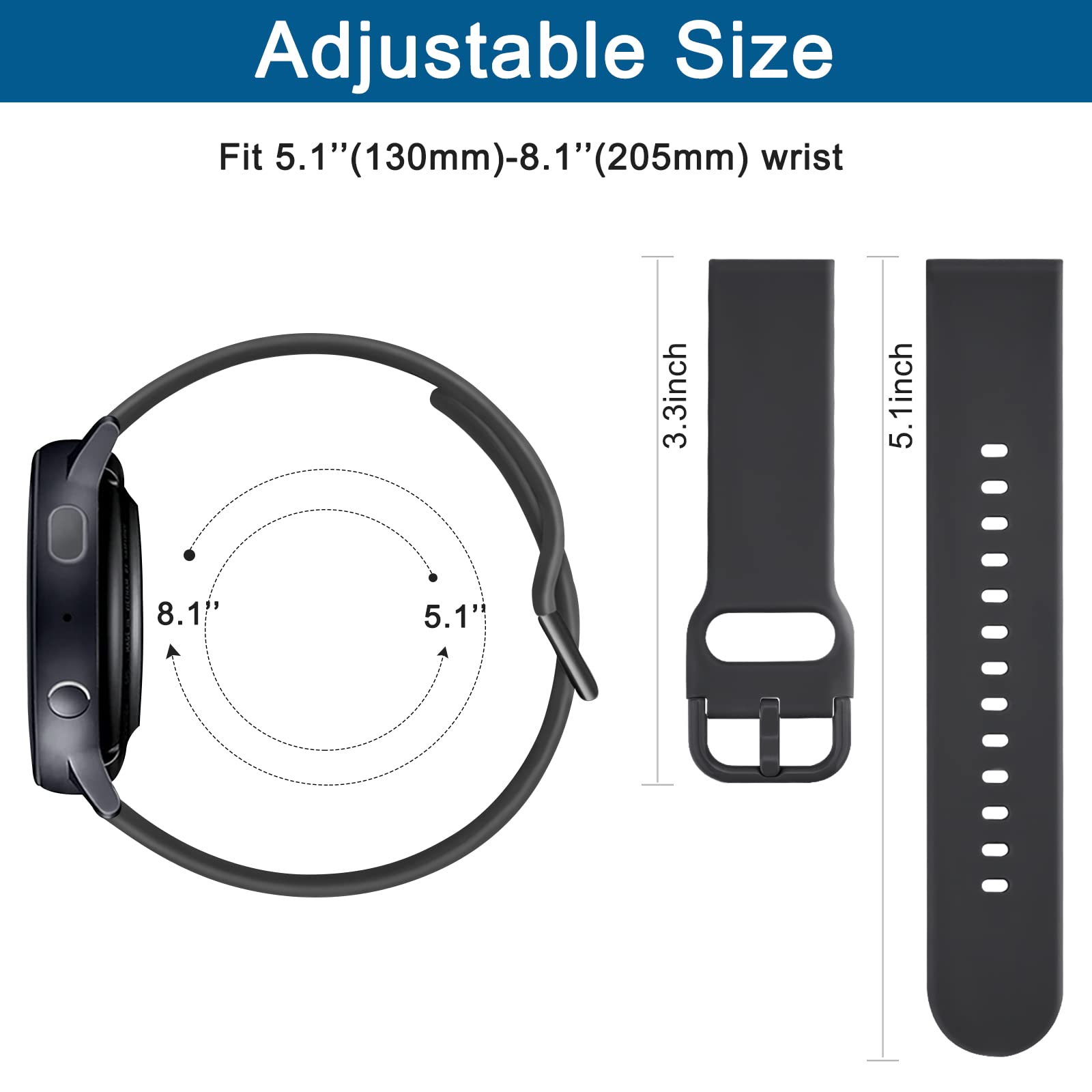 Meliya 4 Pack Watch Bands, 20mm 22mm Quick Release Soft Silicone Replacement Watch Strap for Women Men (22mm, Black+White+Grey+Navy Blue)